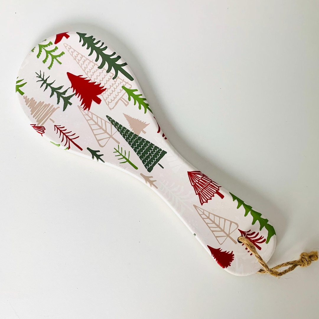 CHRISTMAS TREE SPOON Rest, Winter Forest Spoon Rest, Stoneware ...
