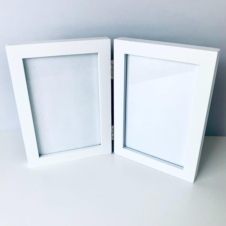 WHITE DOUBLE PHOTO Frame, White Finish Wood Picture Frame, for Two 4" X ...