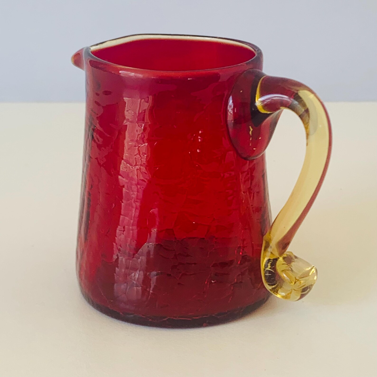 SMALL GLASS PITCHER, Red and Amber Glass 2-1/2 T Pitcher Creamer, Red ...