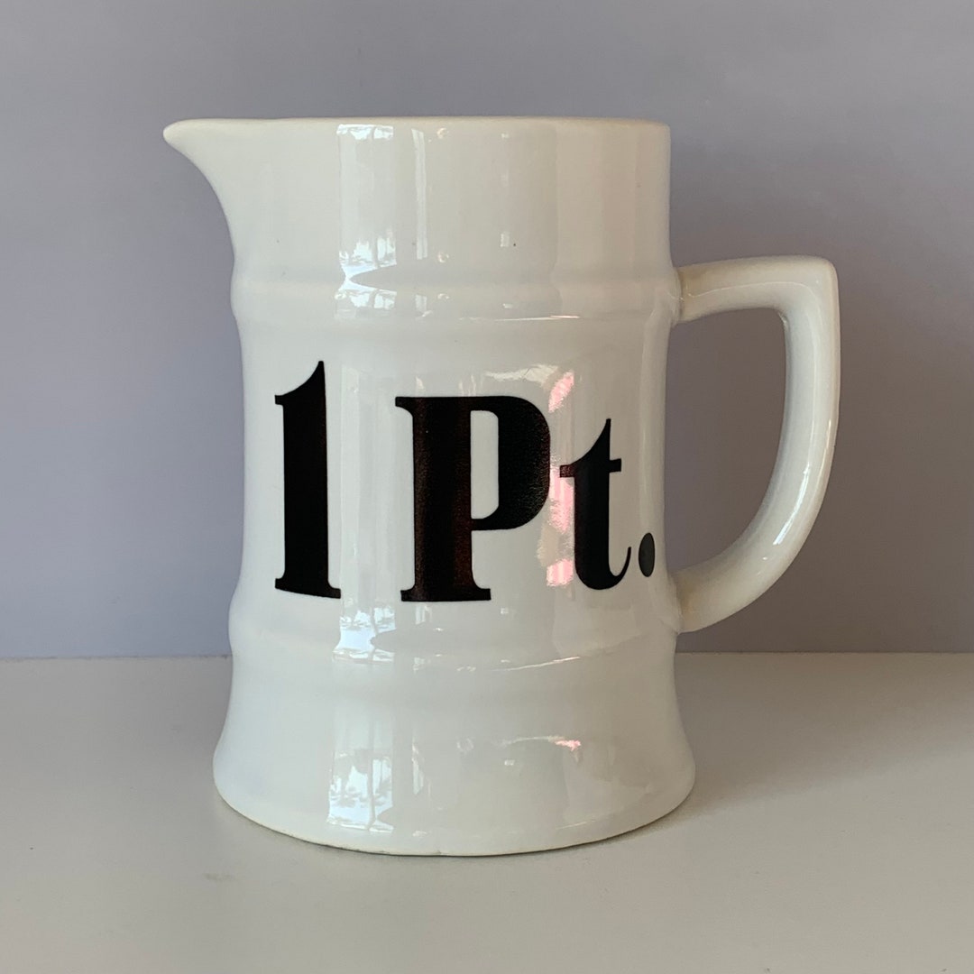 1 PT. CERAMIC PITCHER Creamer, White Glazed Ceramic Pitcher With Handle ...