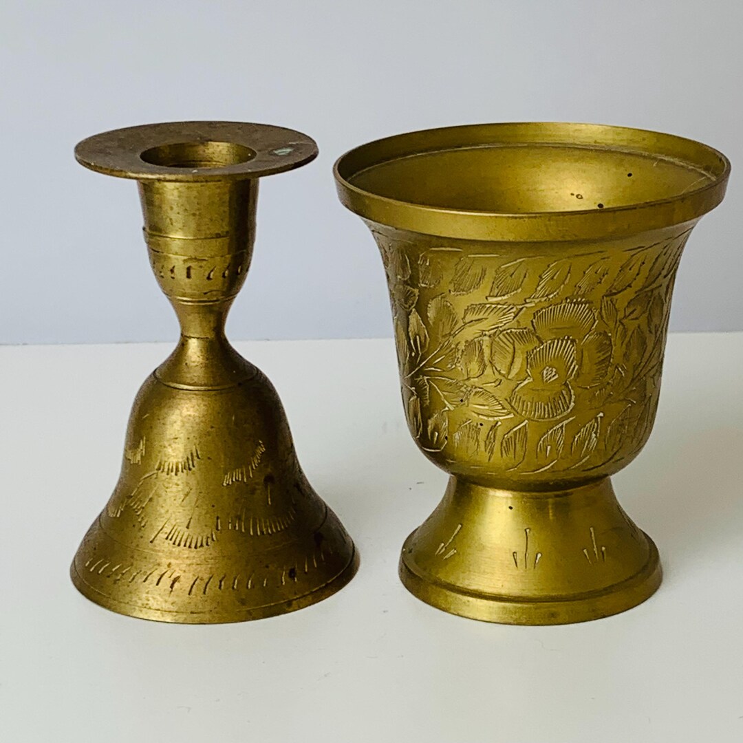 BRASS BELL CANDLESTICK and Planter, Solid Brass Bell Candleholder and ...