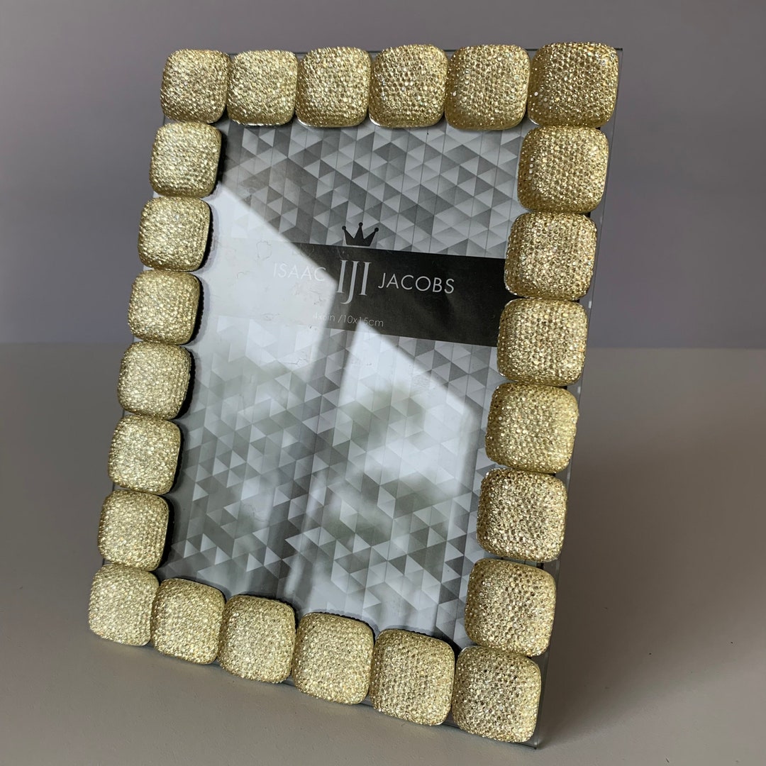 SPARKLE GLAM FRAME, Isaac Jacobs Light Gold Glitter Jewel Photo Frame ...