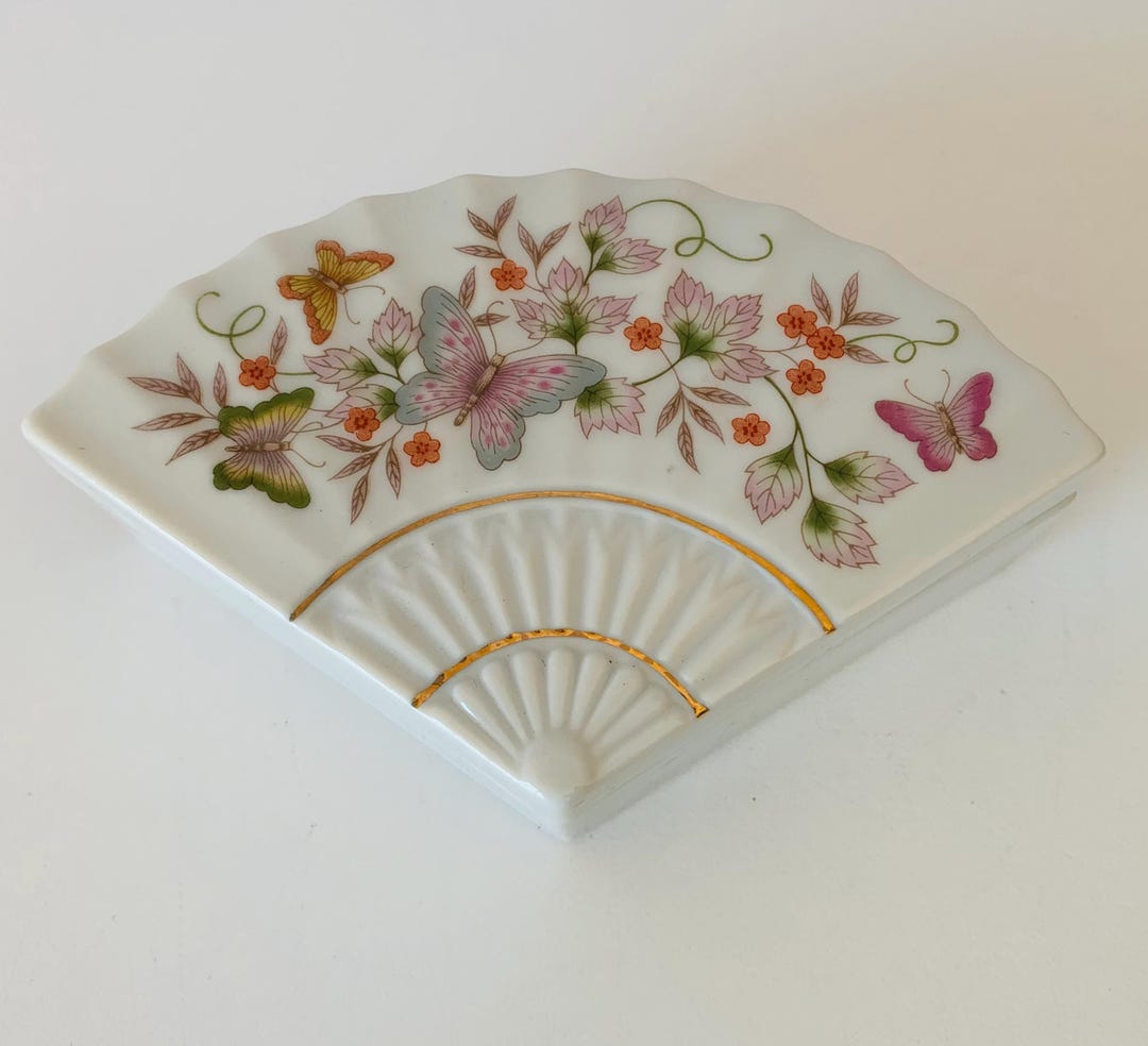 AVON FAN BOX, Avon Butterfly Fantasy Fan Shape Jewelry Box, Avon 1980 ...