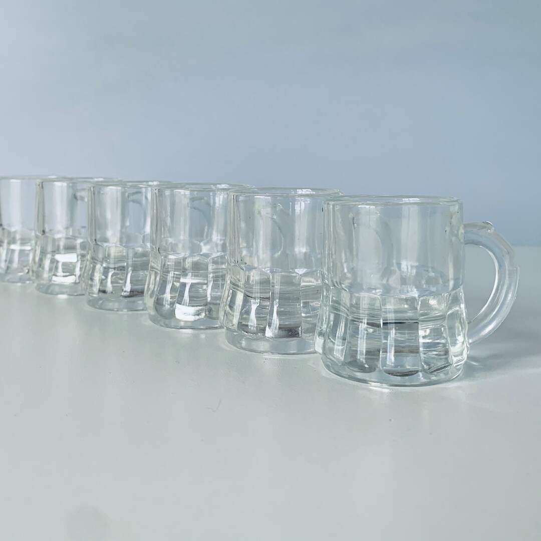6 MINI MUG SHOT Glasses, 6 Federal Shot Glasses Clear Glass Mug Mini ...
