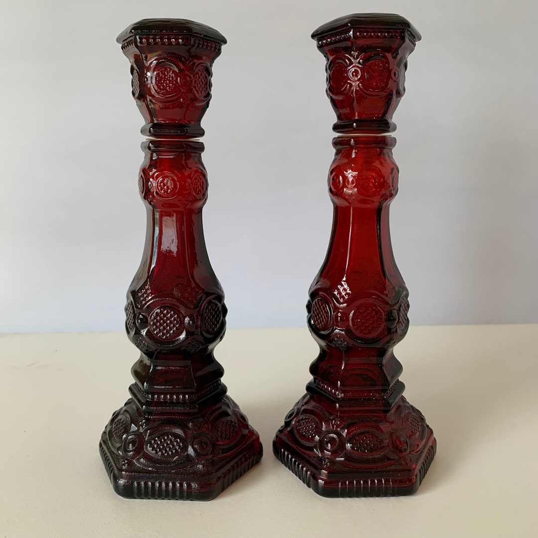 AVON TALL RED Candlestick Holders, Avon Cape Cod Collection Tall Taper ...