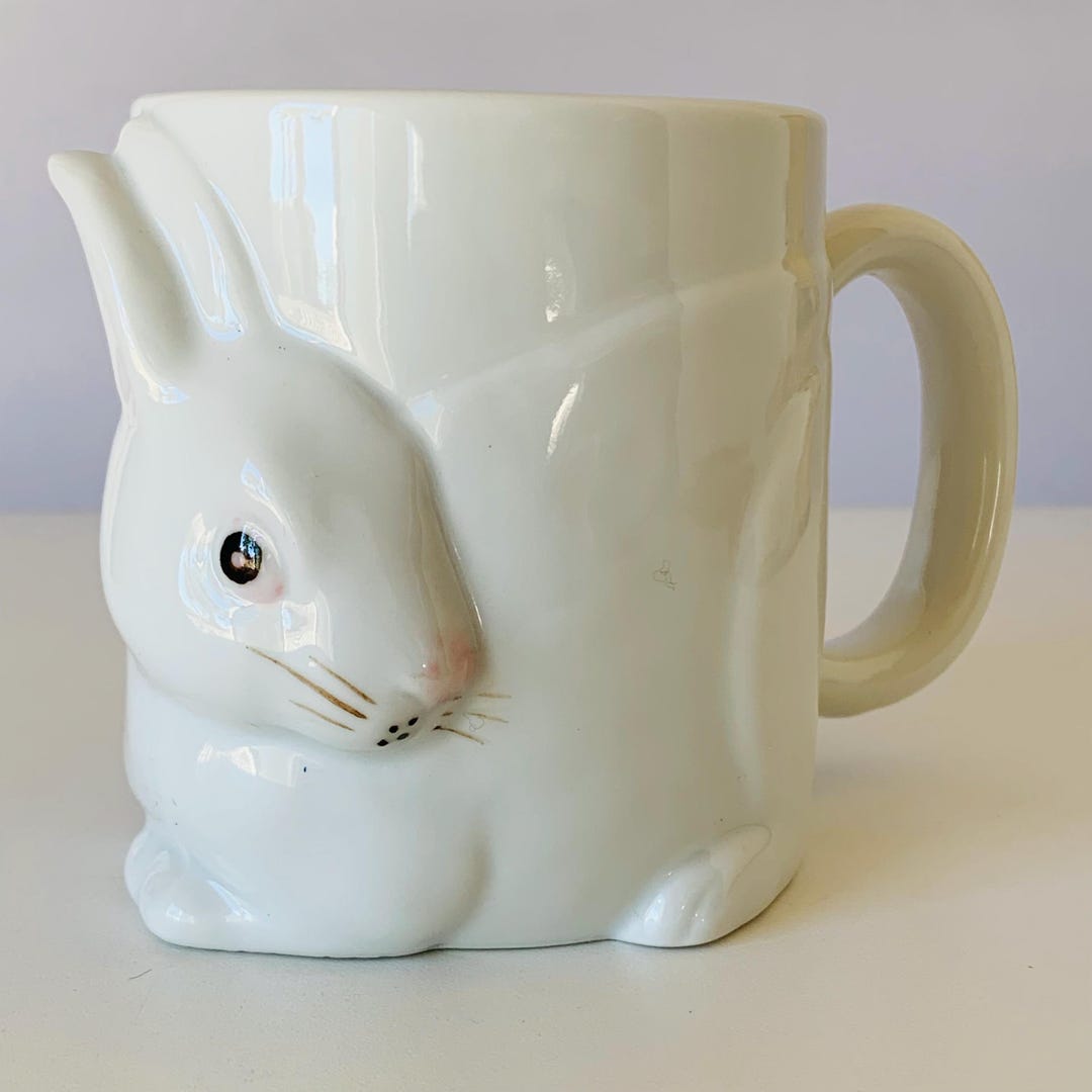 BUNNY RABBBIT MUG, White Ceramic Bunny Shaped Coffee Cup, White Rabbit ...