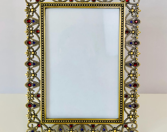 JEWELED Photo Frame, Elsa L Gold Finish Metal Faux Jewels Frame, 4" X 6 ...