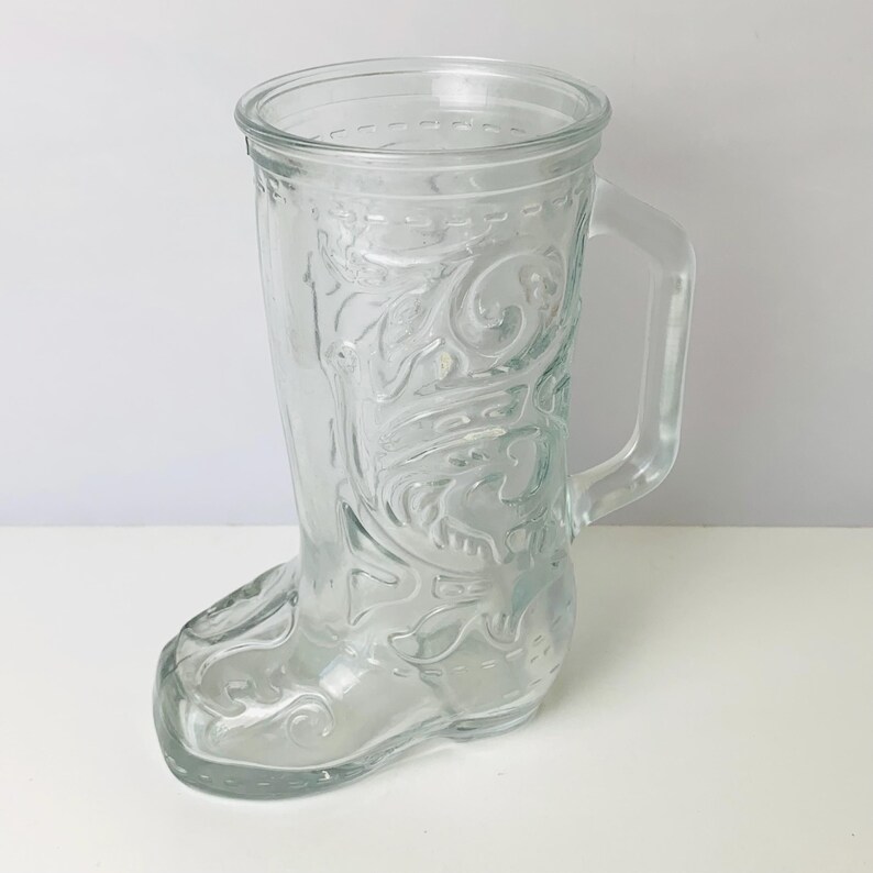 6” GLASS BOOT STEIN, Libbey Heavy Clear Glass Boot Shape Mug, Vintage ...