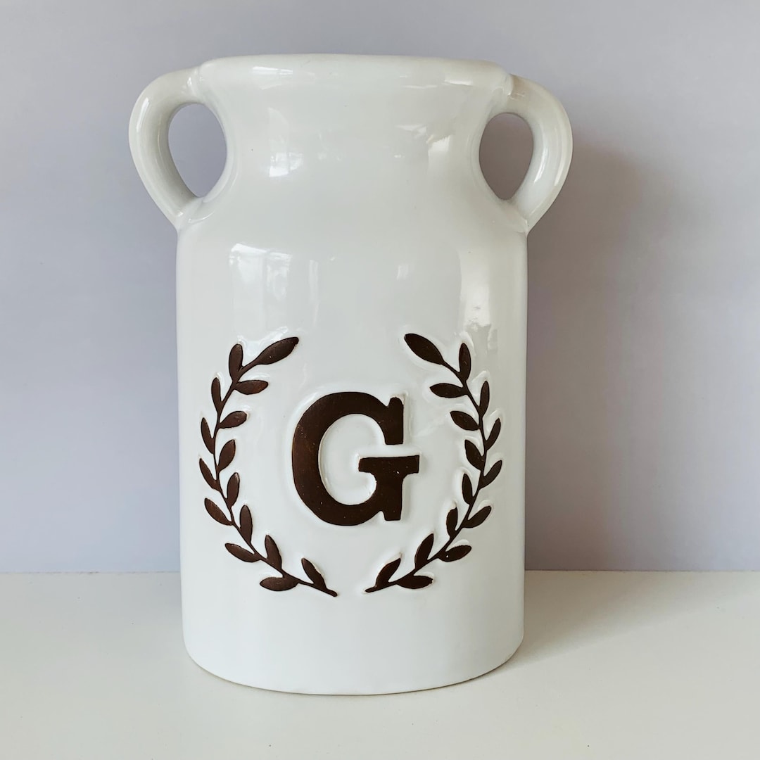 MONOGRAM G Ceramic Milk Jug Vase, Kitchen Utensils Holder, Large White ...