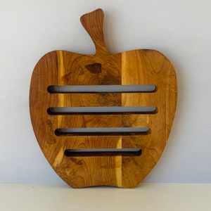 WOOD TRIVET, Slotted Wooden Apple Shaped Trivet, Hot Plate, Pan Holder, 6 Wide Trivet ...