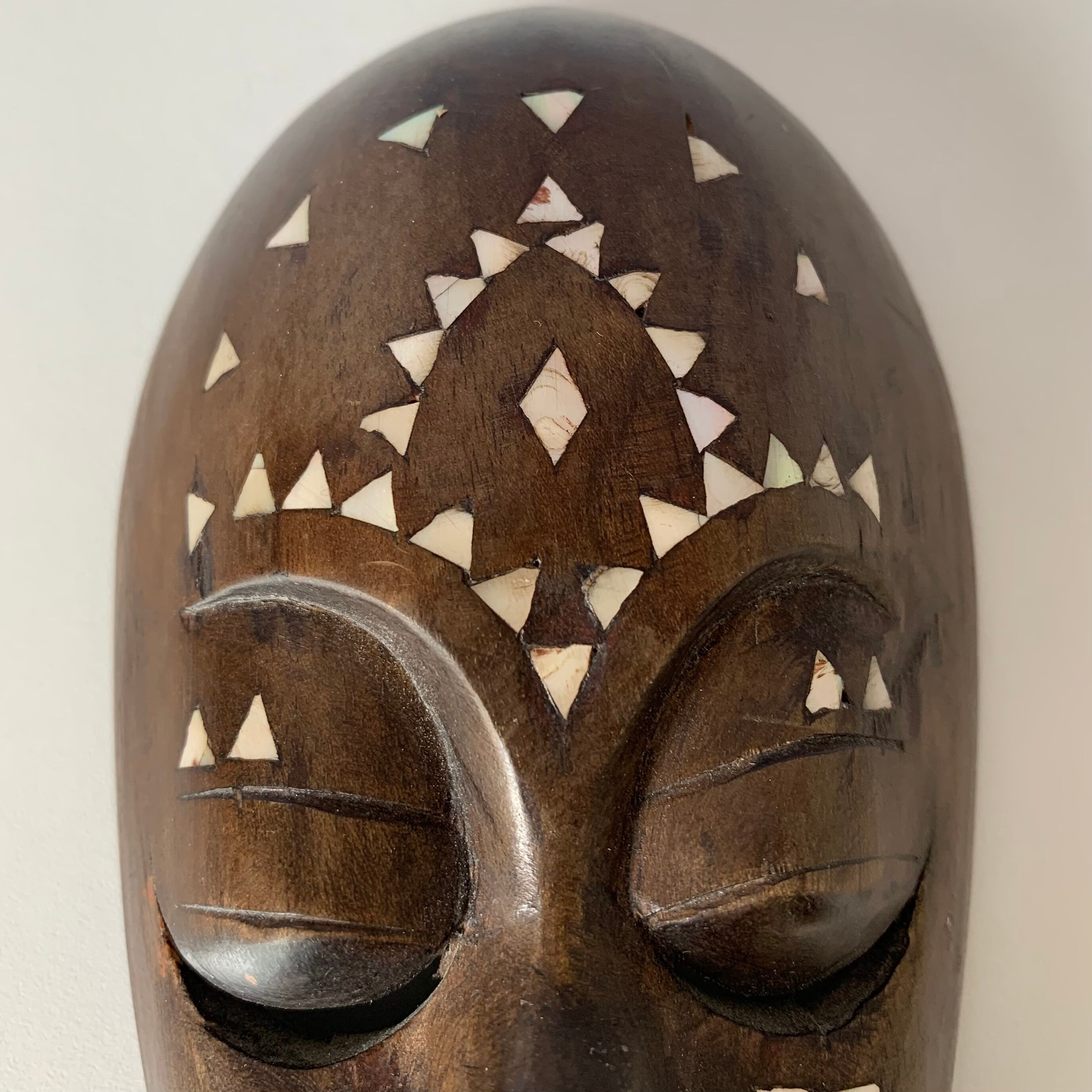 WOOD WALL MASK With Mother of Pearl Inlay Carved Wooden | Etsy