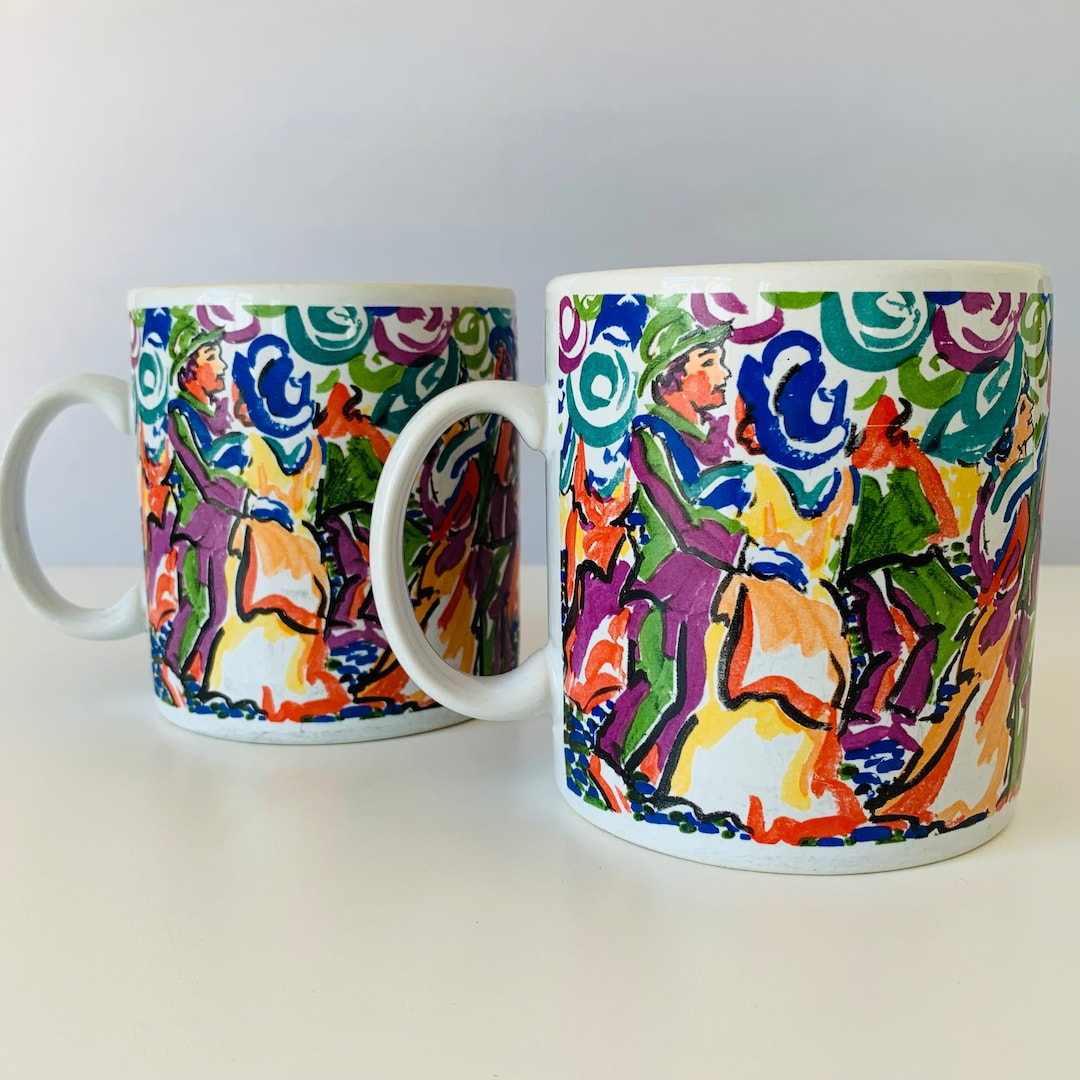 2 LET'S DANCE MUGS, Set of 2 Century Stoneware Dancing Theme Coffee ...