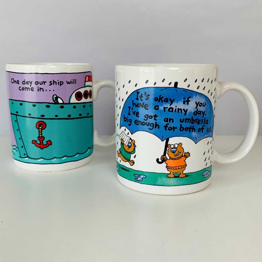 2 HUMOUROUS HALLMARK Mugs, Vintage Hallmark Cards Coffee Cups, Funny ...