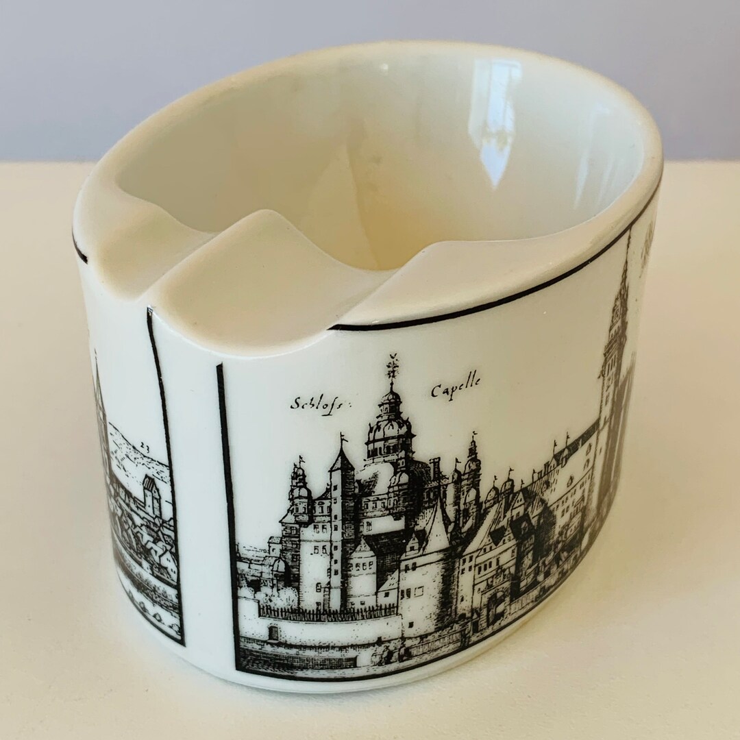CERAMIC CIGAR ASHTRAY, 3" Tall White Ceramic Ashtray With European ...