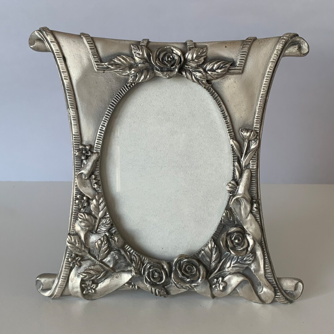 PEWTER ROSES FRAME, 5-3/4 H Pewter Metal Embossed Roses Picture Frame ...
