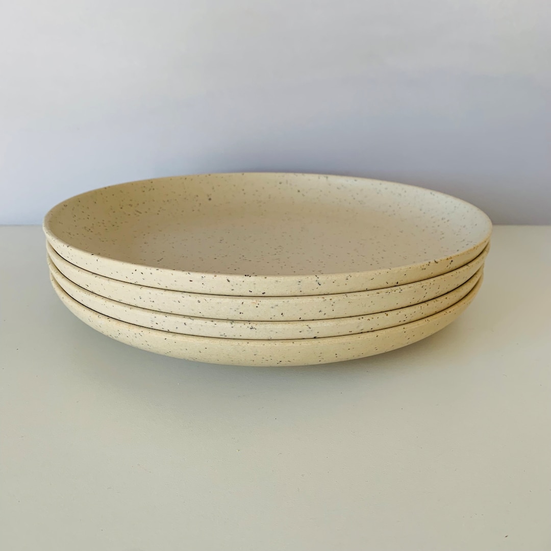 4 SPECKLED MELAMINE PLATES, World Market Tan and Gray Black Speckled ...