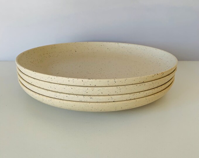 4 SPECKLED MELAMINE PLATES, World Market Tan and Gray Black Speckled ...