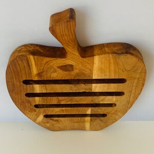 WOOD TRIVET, Slotted Wooden Apple Shaped Trivet, Hot Plate, Pan Holder, 6 Wide Trivet ...