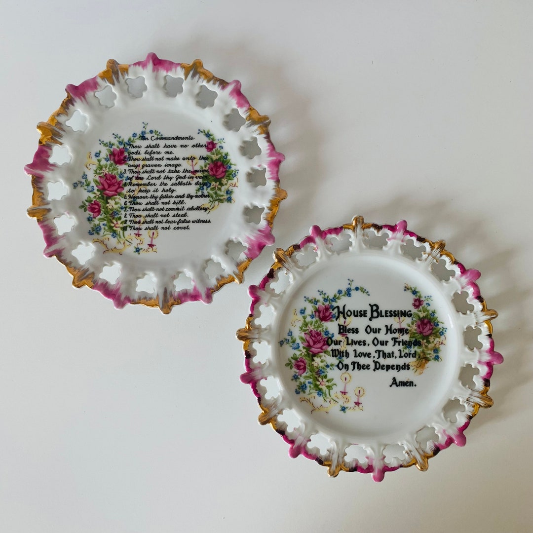 2 LUGENES CHRISTIAN PLATES, Vintage Lugenes Japan House Blessing and ...