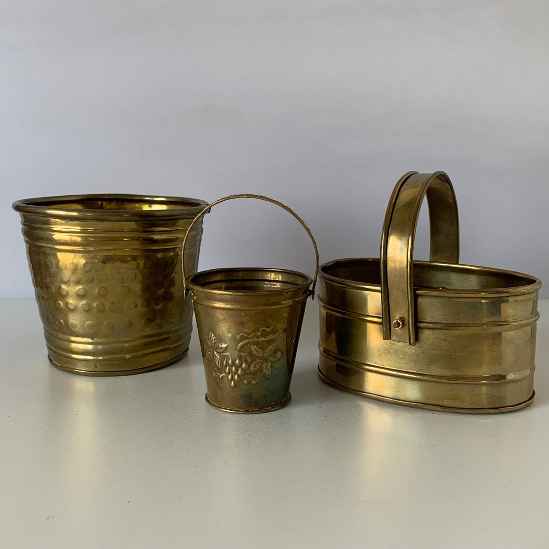 3 SMALL BRASS BUCKETS Planters Catch Alls, Decorative Brass Bucket ...