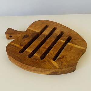 WOOD TRIVET, Slotted Wooden Apple Shaped Trivet, Hot Plate, Pan Holder, 6 Wide Trivet ...