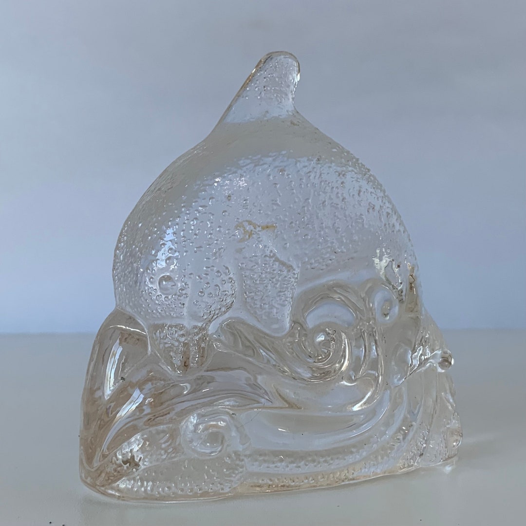 GLASS DOLPHIN and WAVE Candle Holder, Partylite Textured Glass Dolphin ...