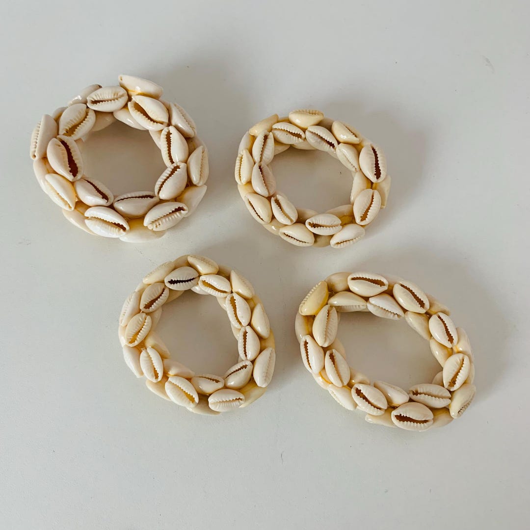 4 SEASHELL NAPKIN RINGS, Natural Mini Seashells Napkin Rings, Set of 4 ...