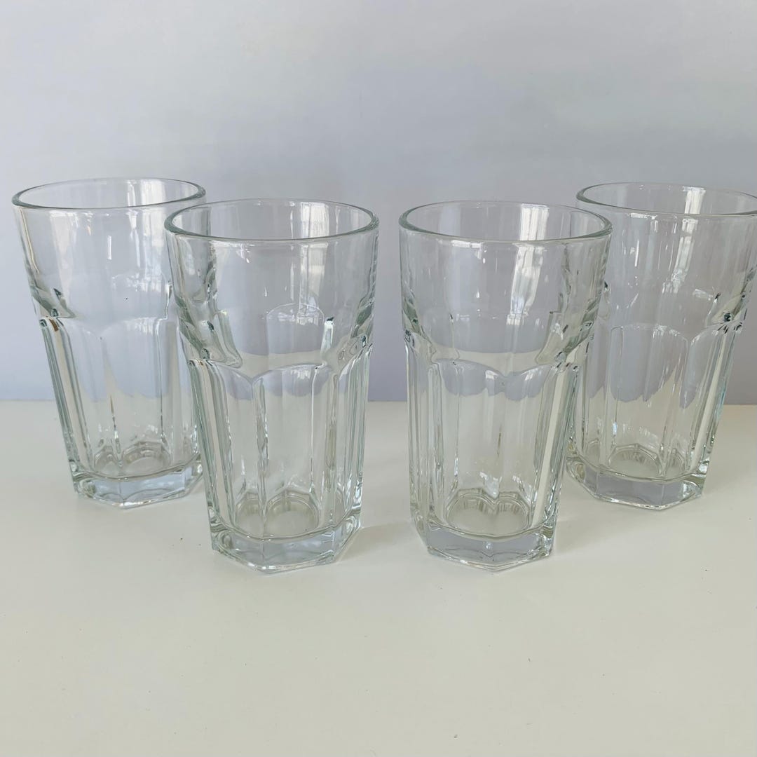 4 LIBBEY JUICE GLASSES, Libbey Gibraltar Glasses, Set of 4 Clear 7 Sides Juice Glass Tumblers ...