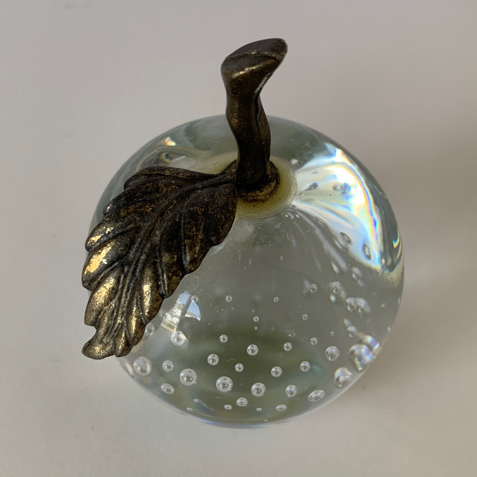 ART GLASS APPLE Solid Clear Glass Apple Gold Metal Stem and - Etsy