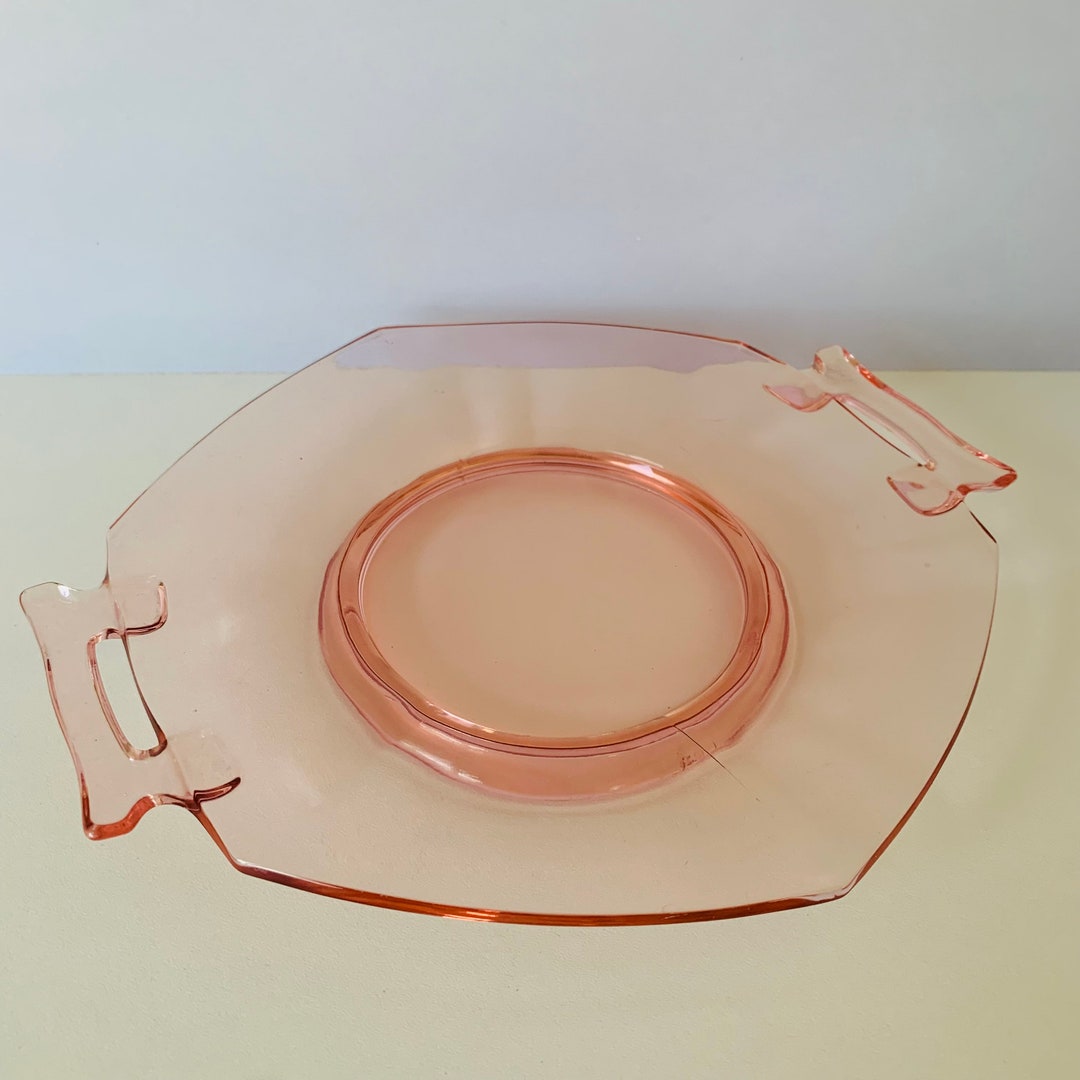PINK GLASS TRAY, 8" Wide, Pink Depression Glass Serving Plate With ...