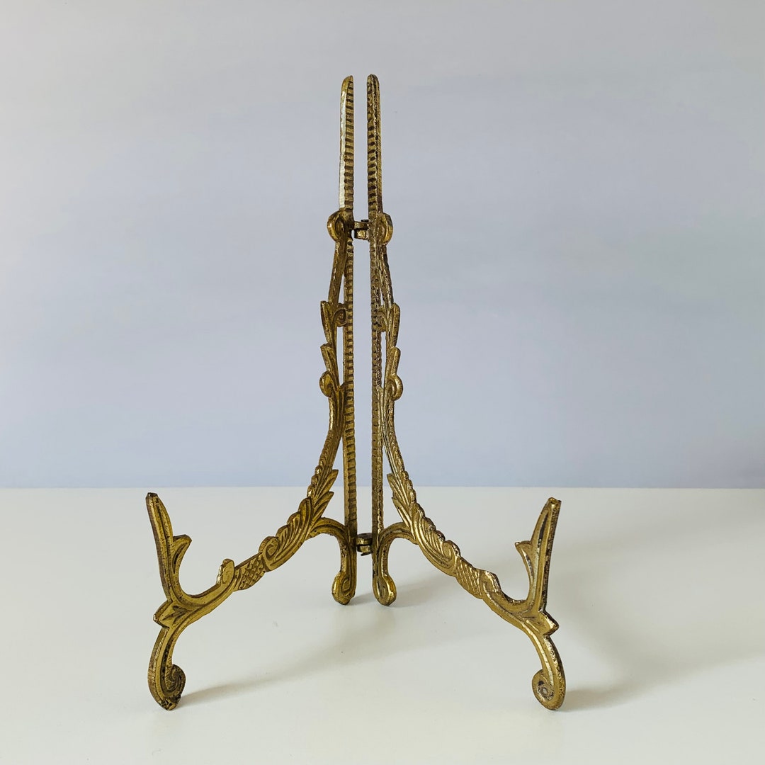 BRASS EASEL STAND, Folding Etched Bass Easel, Plate Picture Art Display ...