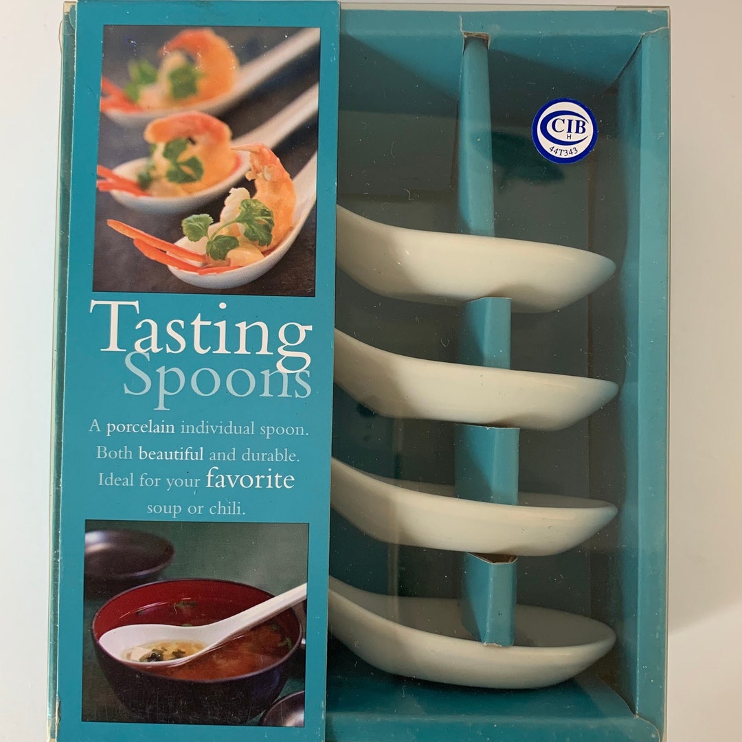 4 TASTING SPOONS HOLDERS, White Porcelain Small Spoon Rests, Tasting ...