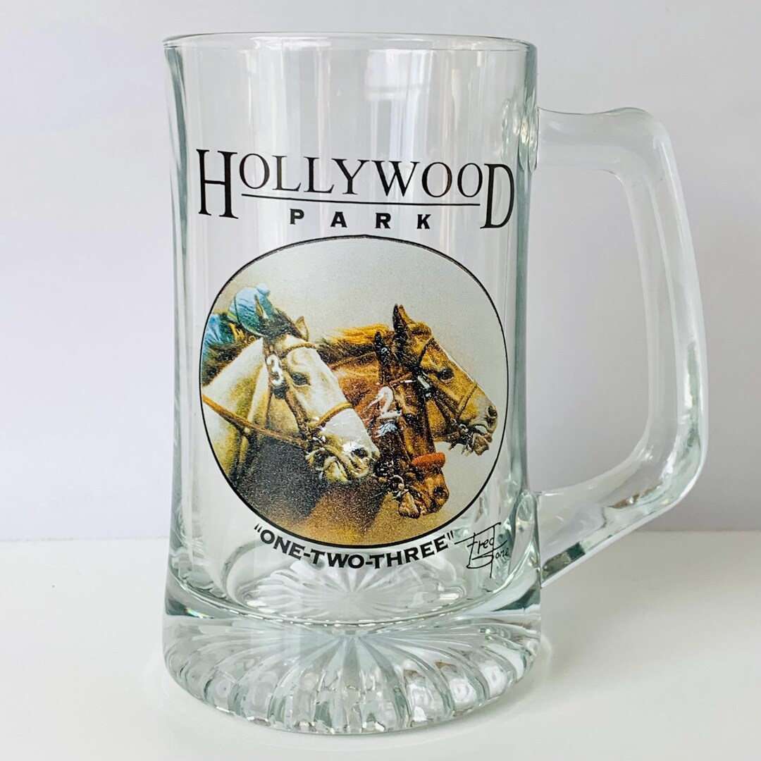 RACETRACK GLASS STEIN, Hollywood Park Beer Stein "one-two-three" by ...