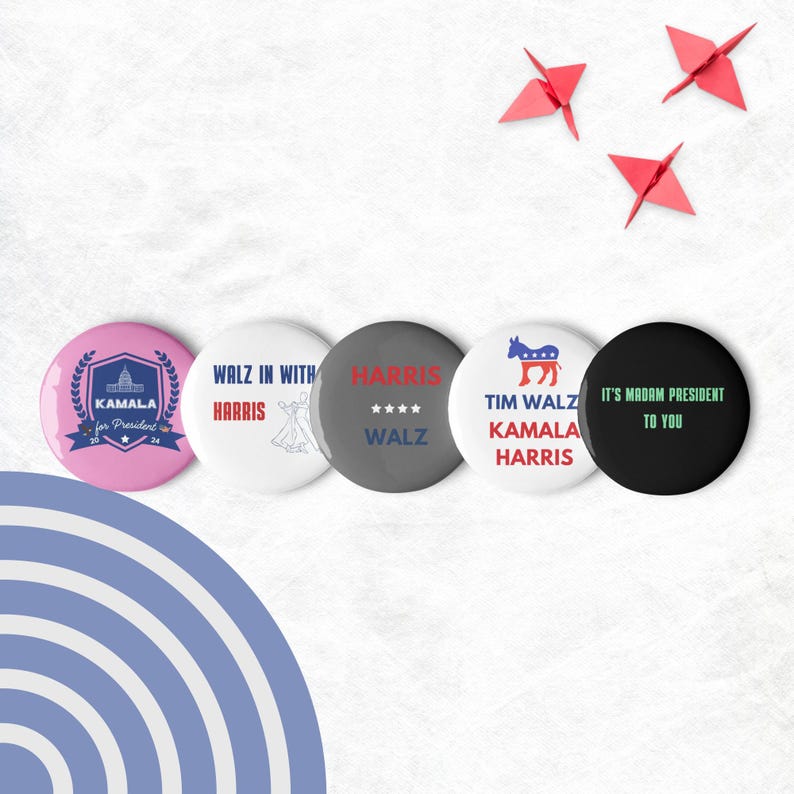 Kamala Harris and Tim Walz Set of Pin Buttons, Harris 2024 ...