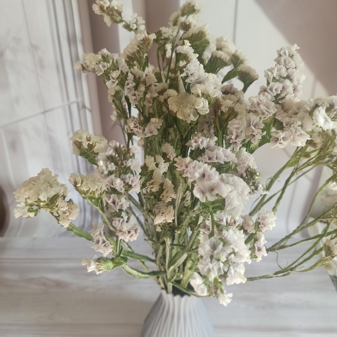 White Dried Statice,white Dried Flowers Bouquet, Pastel White Dried ...