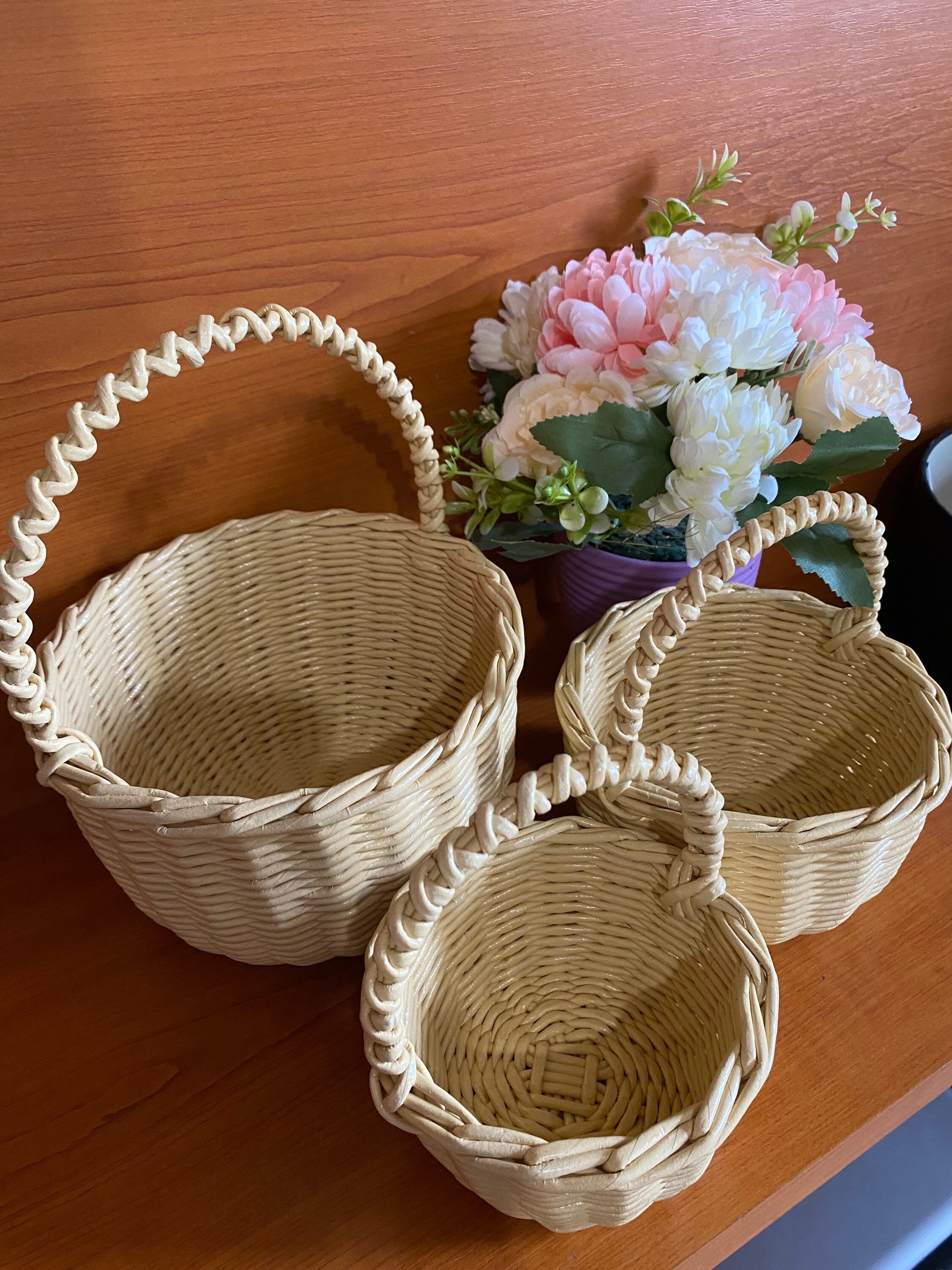 Rustic Wicker Wedding Basket Flower Girl Basket With Handle Small White ...