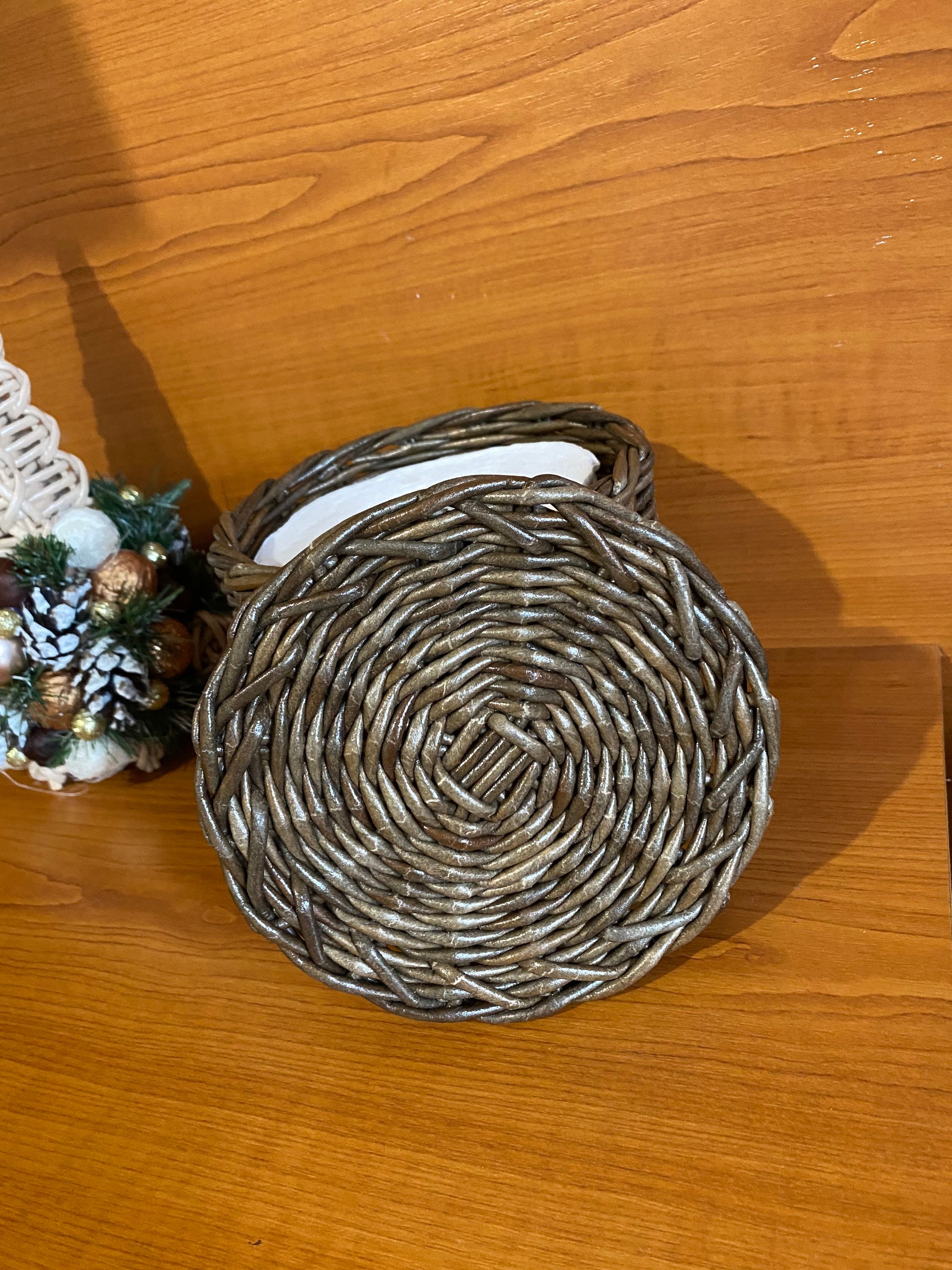 Wicker Toilet Paper Storage Basket Lidded Wicker Round Basket Toilet ...