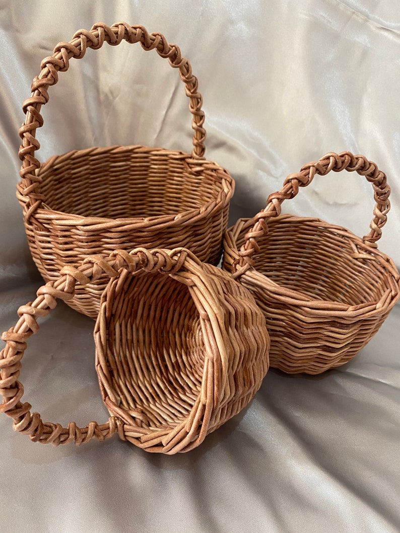 Rustic Wicker Wedding Basket Flower Girl Basket With Handle Small White ...