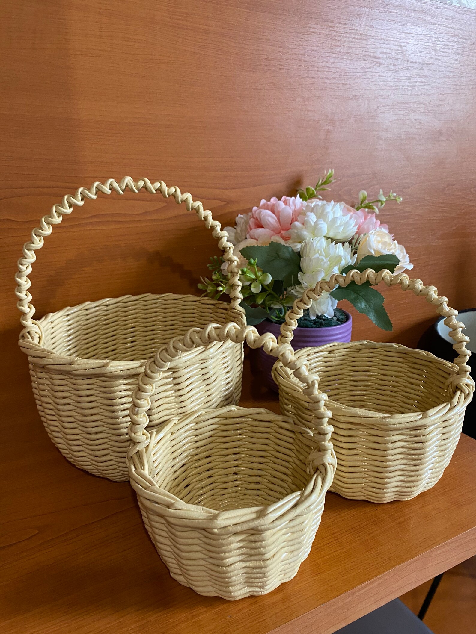 Rustic Wicker Wedding Basket Flower Girl Basket With Handle Small White ...