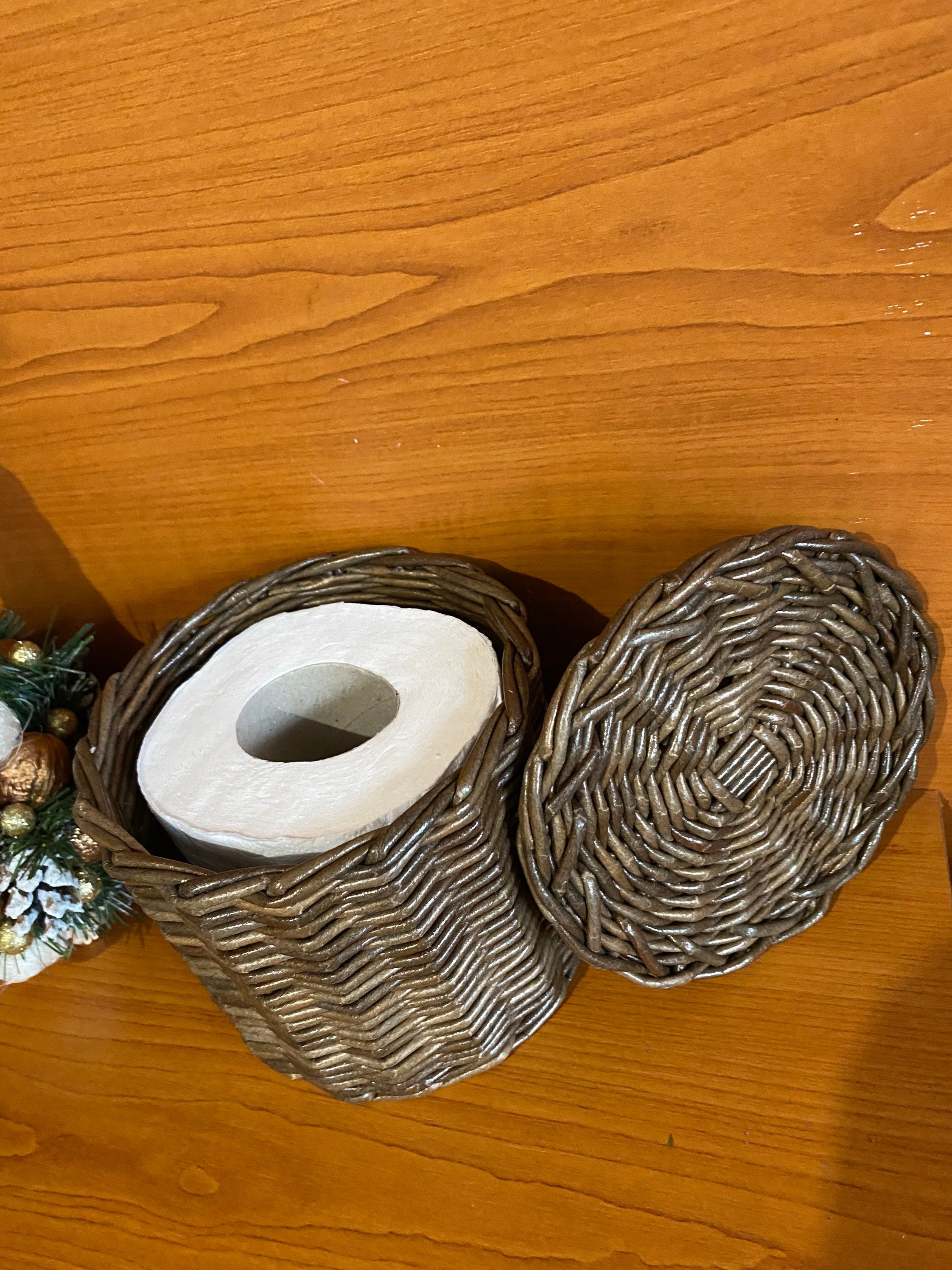 Wicker Toilet Paper Storage Basket Lidded Wicker Round Basket Toilet ...