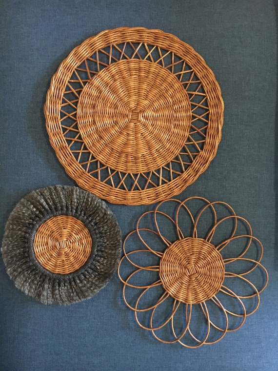 Set of 3 African Wicker Wall Basket Fringed Hanging Straw Wall - Etsy