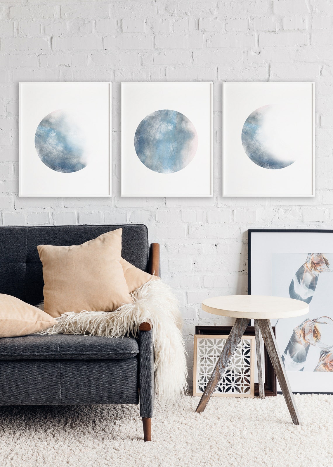 Moon Wall Art Set of 3 Abstract Wall Art Set Bedroom Wall - Etsy