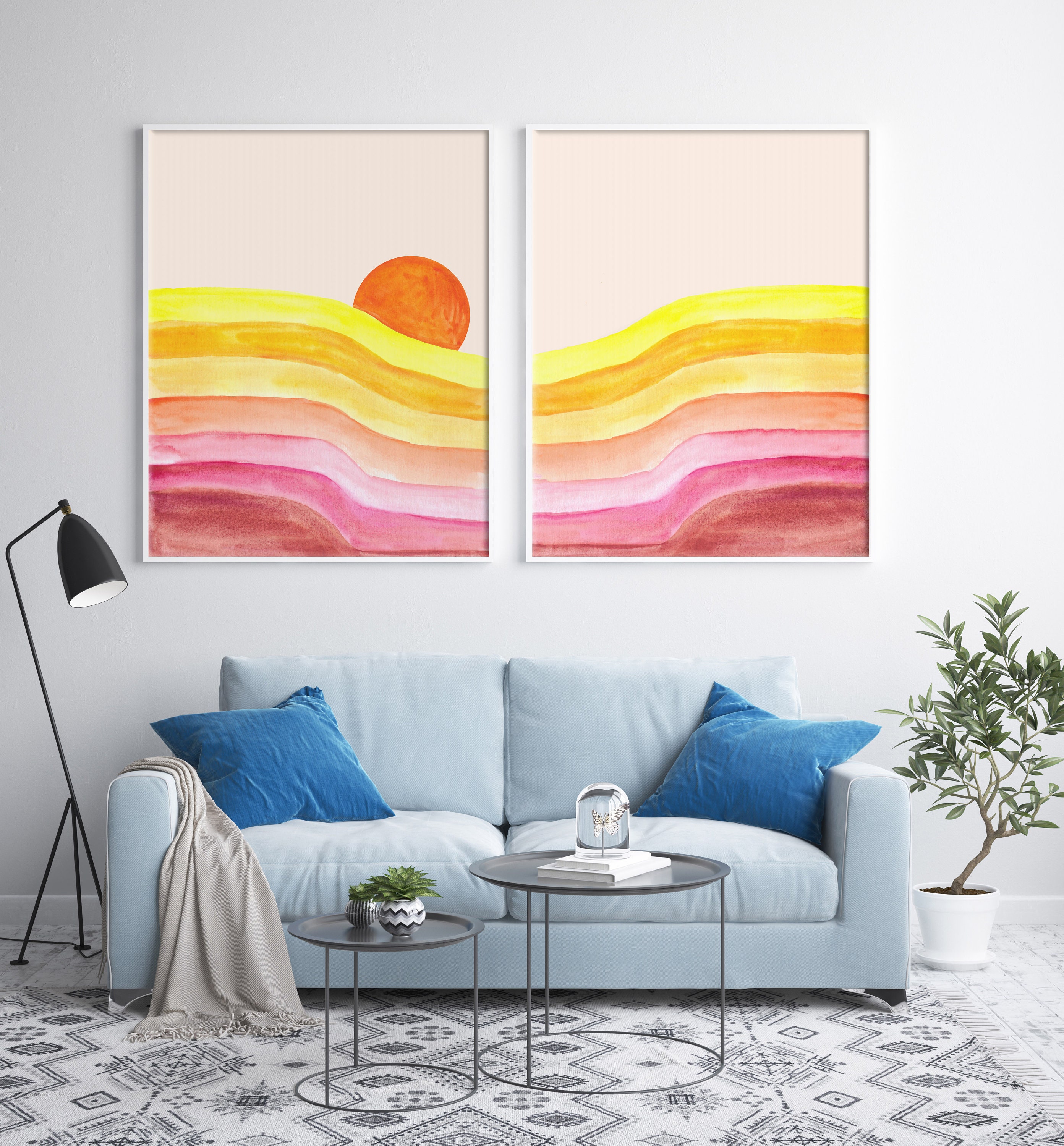 Abstract Sunset Set of 2 70s Sunset Abstract Ptint Set - Etsy