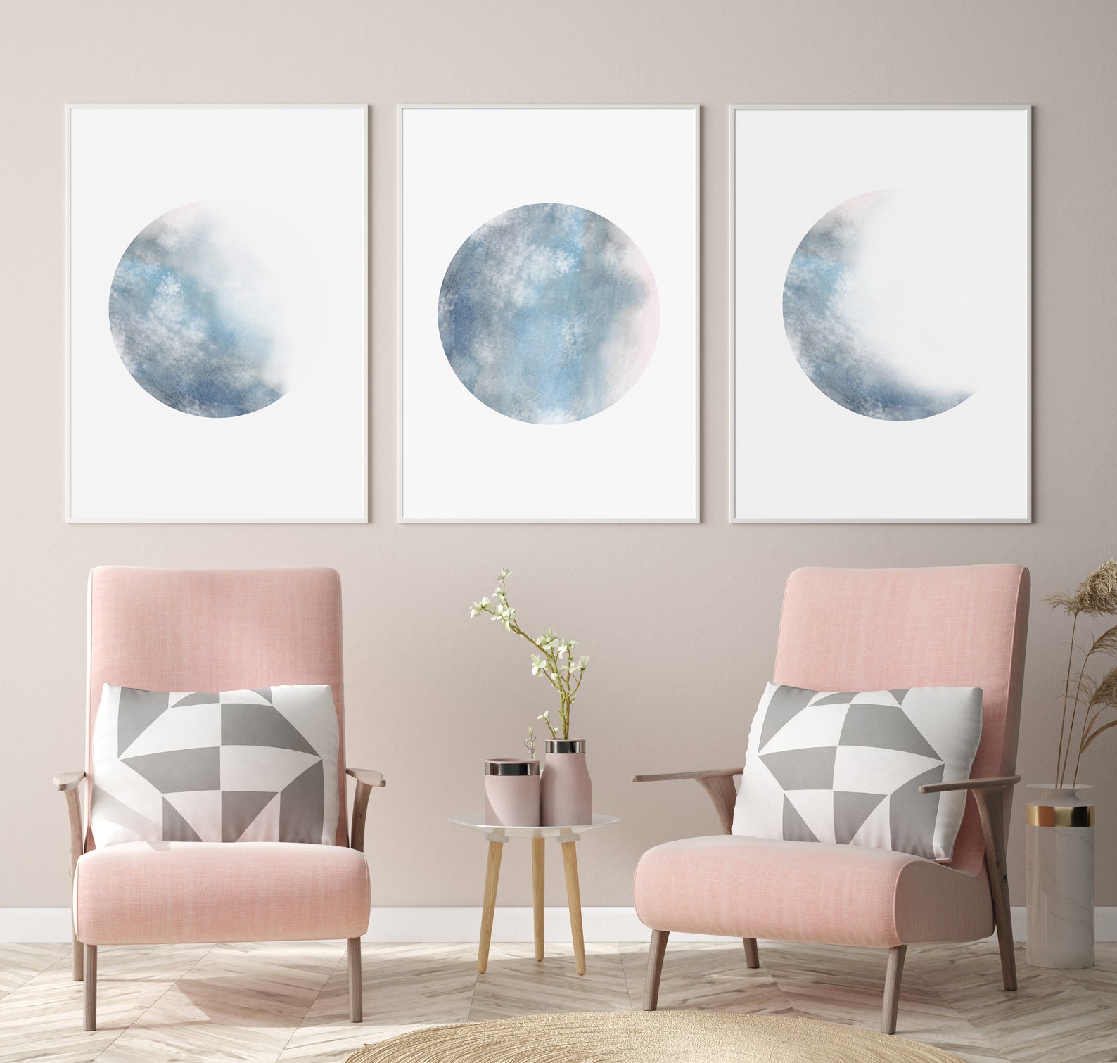 Moon Wall Art Set of 3 Abstract Wall Art Set Bedroom Wall - Etsy