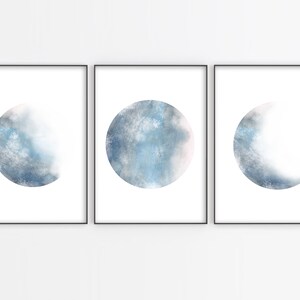 Moon Wall Art Set of 3, Abstract Wall Art Set, Bedroom Wall Art Set of ...