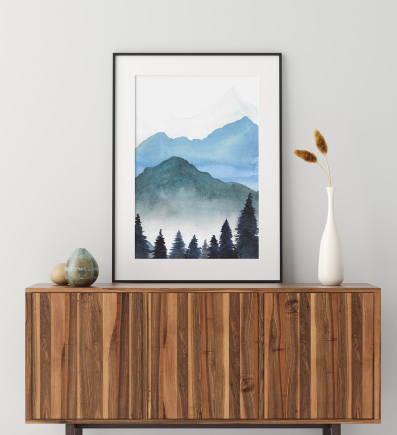 Abstract Watercolor Mountain Blue Mountains Wall Art DIGITAL - Etsy