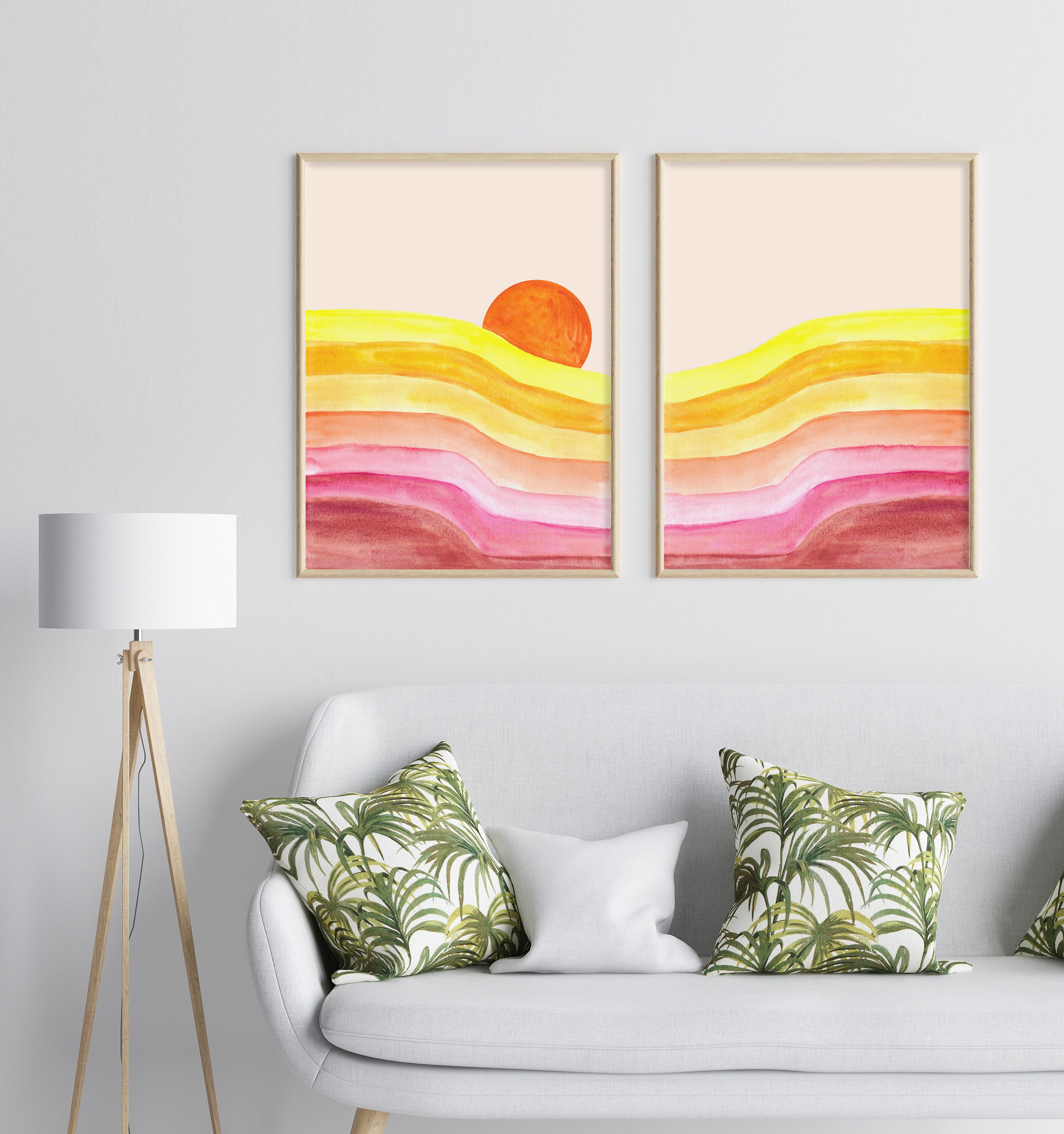 Abstract Sunset Set of 2 70s Sunset Abstract Ptint Set - Etsy