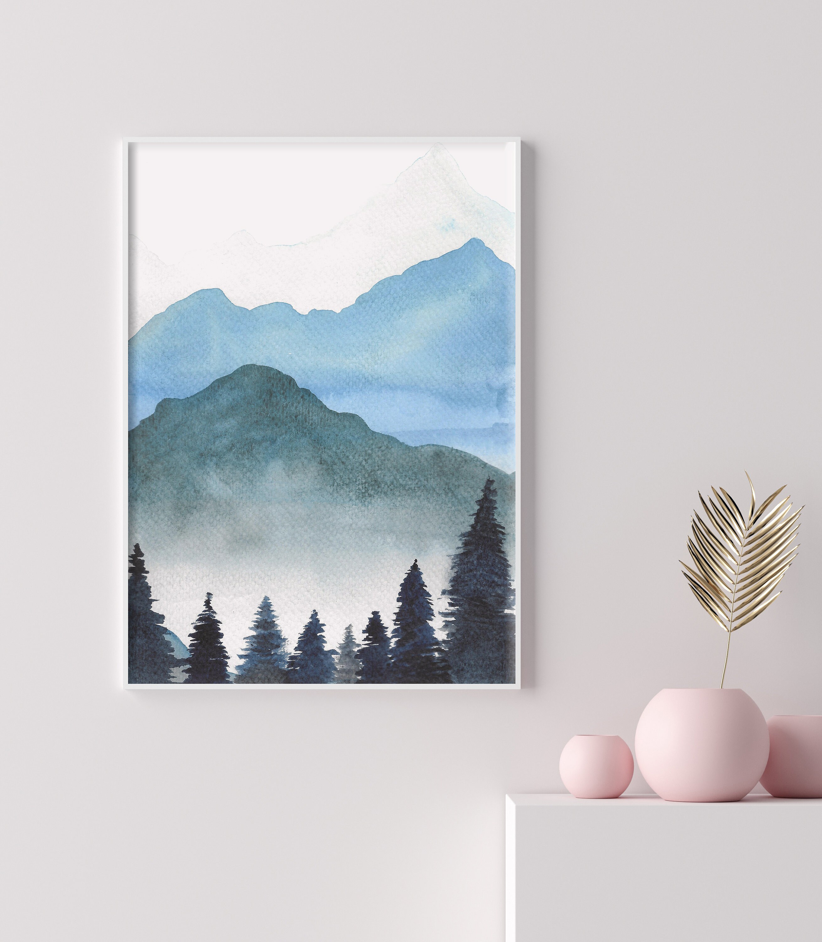 Abstract Watercolor Mountain Blue mountains wall art DIGITAL | Etsy