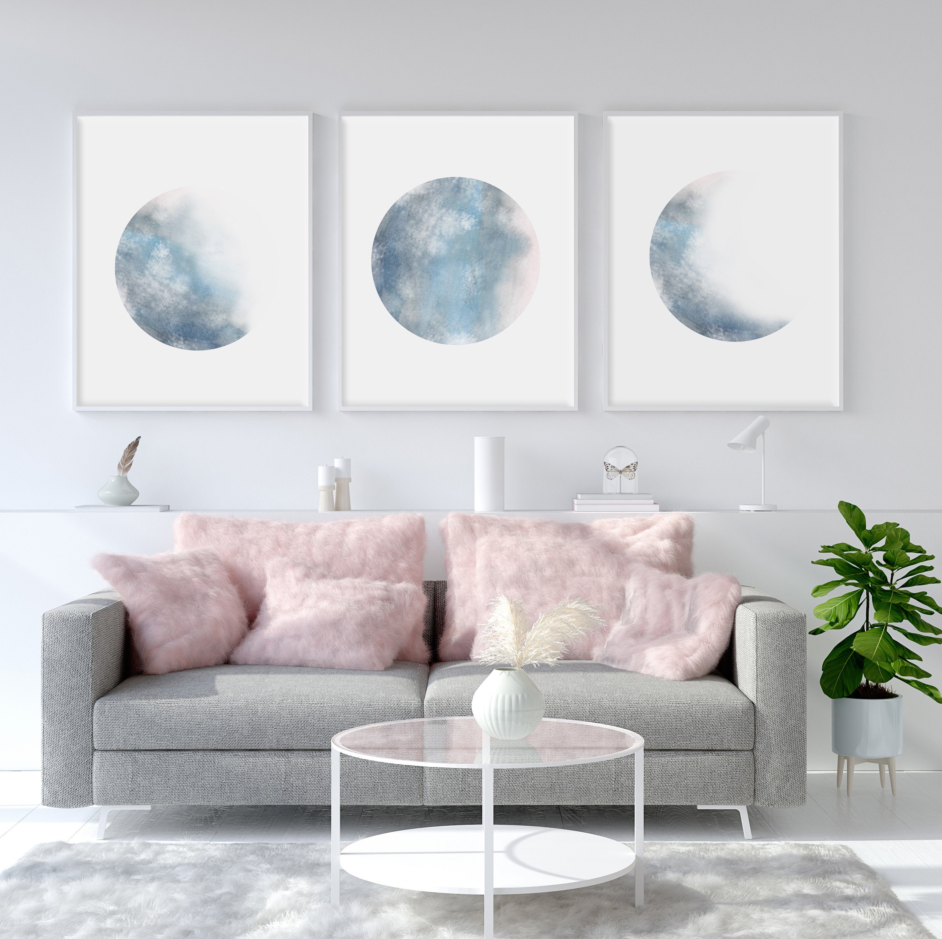 Moon Wall Art Set of 3 Abstract Wall Art Set Bedroom Wall | Etsy