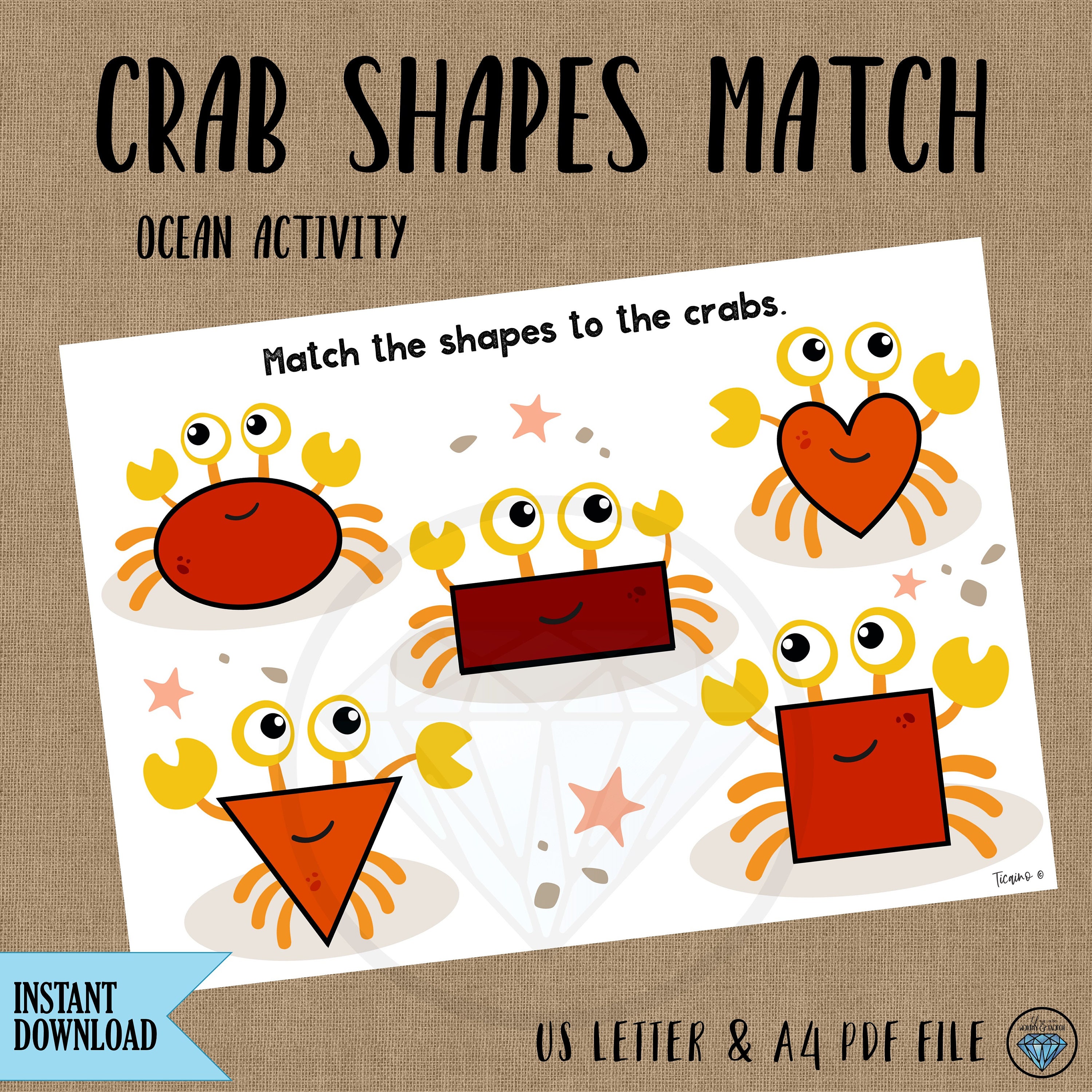 Ocean Activity Crab Shape Match Preschool Printables Busy - Etsy España